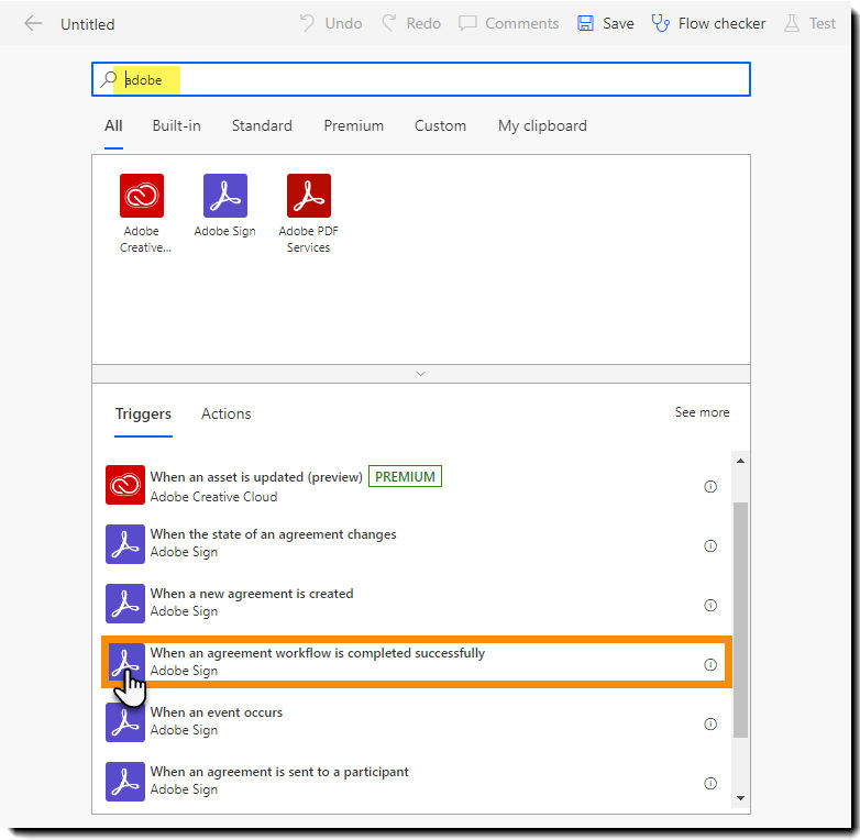 Create a new Power Automate flow in the Acrobat Sign environment